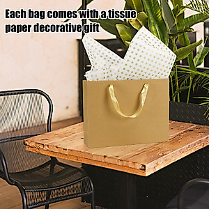 Rcybeo 15 Pack 10.6x3.1x8.3 Inch Brown Gift Bags, Kraft Paper Bags with Tissue Paper, Brown Paper Bag with Ribbon Handles for Retail, Grocery, Boutique, Wedding, Birthday, Party Supplies and Gifts