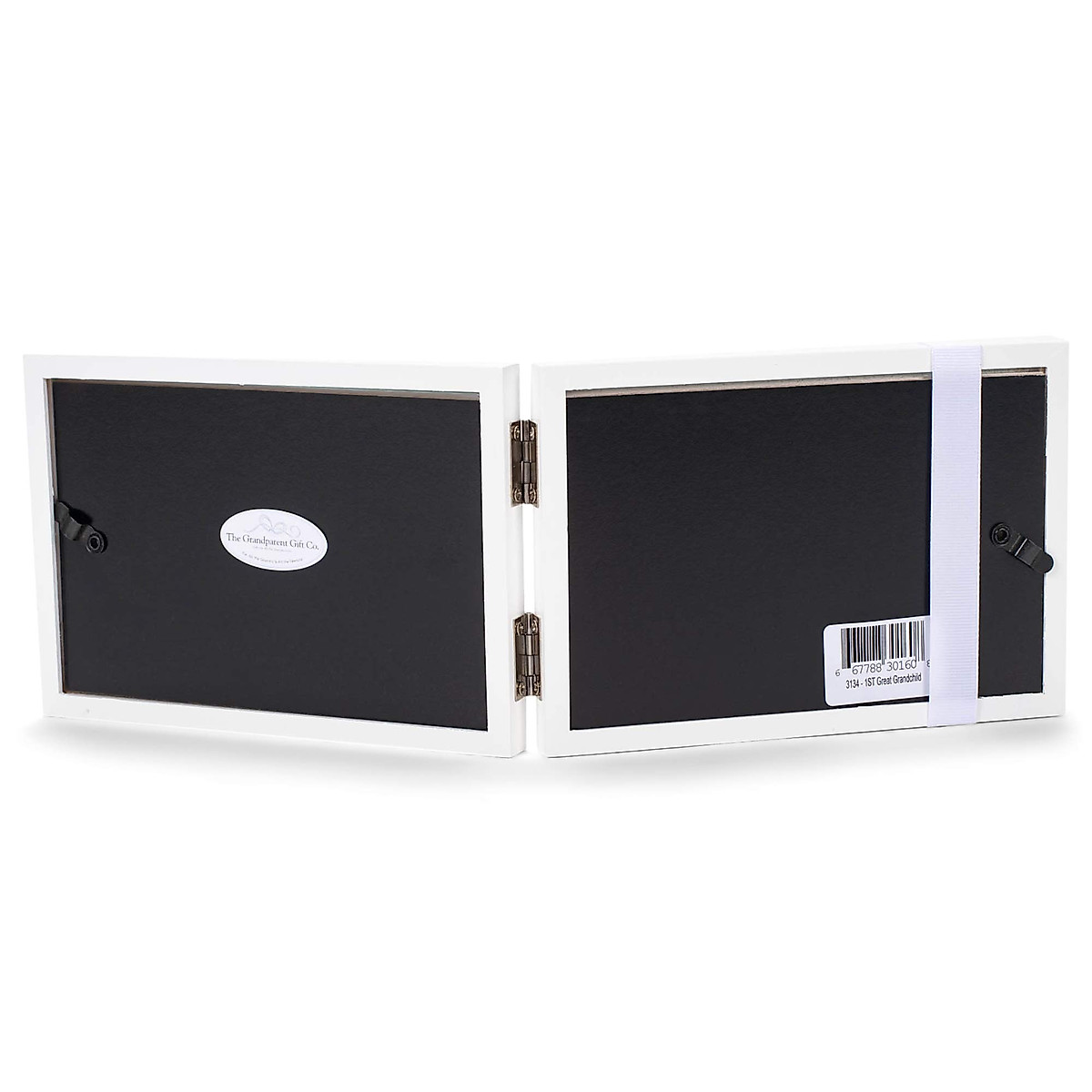 The Grandparent Gift Co. First Great - Grandchild Picture Frame- White Double Hinged Tabletop Photo Frame Holds 4"x6" Pictures or Ultrasounds- Includes Beautiful Sentiment/Poem