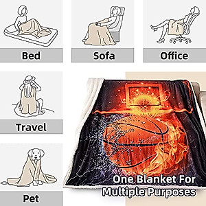 A Nice Night Basketball Print Sherpa Fleece Blanket Twin Size Plush Throw Blanket Fuzzy Soft Blanket Microfiber (Basketball, Twin(60x80 Inch))