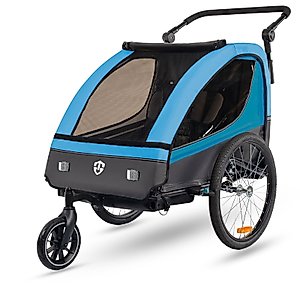 Veelar Sports Suspension Bike Trailer & Stroller 2 in 1 Double Seat for Toddlers, Kids, Child Bicycle Carrier Jogger (Blue)
