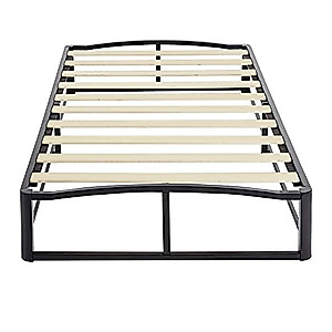 Amazon Basics Metal Platform Bed Frame with Wood Slat Support, 6 Inches High, Twin, Black
