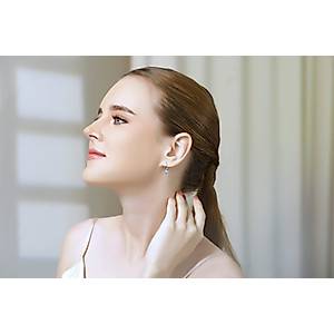 Leverback Earrings for Women Sterling Silver Light Blue Crystal Round-cut Drop Earring for Bridesmaids