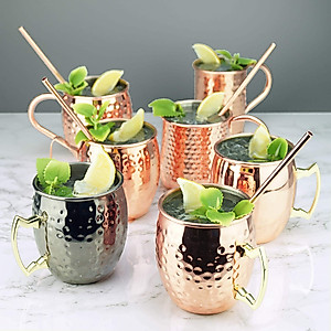 PG Copper/Rose Gold Plated Stainless Steel Moscow Mule Mug - Bar Gift Set 4 - Factory Direct (19 oz) - Authentic Traditional Design - Dimple Finish Hollow Handle!