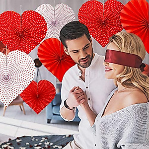 WILLBOND 12 Pieces Red Heart Paper Fans Heart Shaped Valentine Day Party Hanging Decorations for Valentines Decor Anniversary Wedding Bridal Shower Photo Backdrops