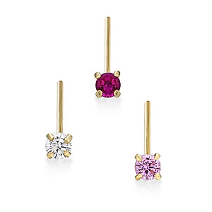 Lavari Jewelers 22 Gauge L-Shape Nose Ring Set for Women I 2mm White, Pink, and Red Cubic Zirconia Nose Ring I 14k Yellow Gold Nostril Piercing I 22G Hypoallergenic Unisex Stud I CZ Body Jewelry