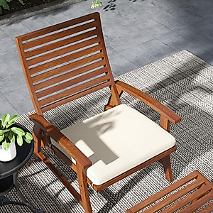 Outsunny 4 Piece Patio Furniture Set, 2 Chairs with Cushions & Ottomans, Outdoor Chair Set for 2 with Footstools, Slatted Acacia Wood Seat & Backrest, Cream White