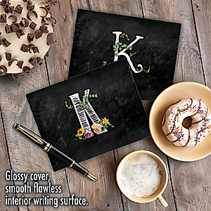 The Best Card Company - 10 Initial Letter K Assorted Blank Notecards, Floral Monogramed Personal Stationery w/Envelopes Bulk Box Set 4 x 5.12 Inch Thank You Notes - K Chalk and Roses M3795OCB-B1x10