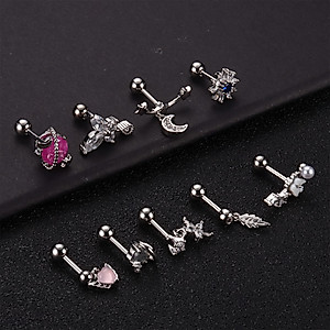 JOERICA 16G Dangle Cartilage Earrings for Women 316L Stainless Steel CZ Dangle Helix Tragus Conch Cartilage Stud Ear Piercing Jewelry