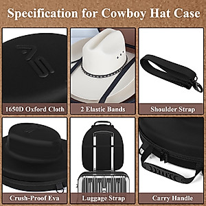 Anysiny Hat Box for Travel-Crush Proof Hat Travel Case for Cowboy Hats Holder Storage Box Organizer Cap Carrier with Adjustable Carry Strap (Cowboy-Black Red, Large-Cowboy Hat Case)