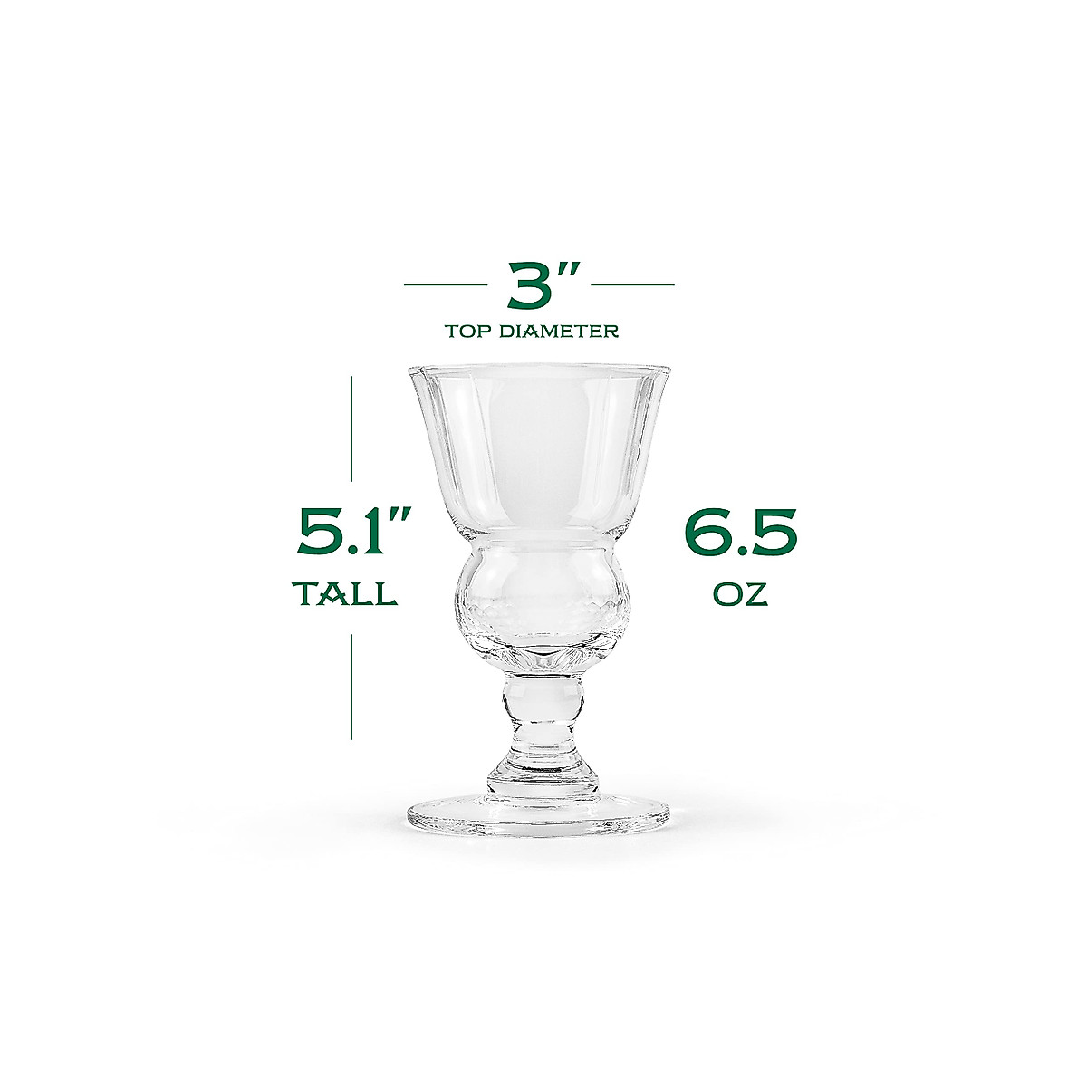 Vintage Crystal Absinthe, Sambuca, Raki, Pastis, Ouzo Glasses | Set of 4 | Short Stemmed 6.5 oz Goblets with Bubble Reservoir for Drinking Green Fairy | Handblown Small Wine Bistro Glassware