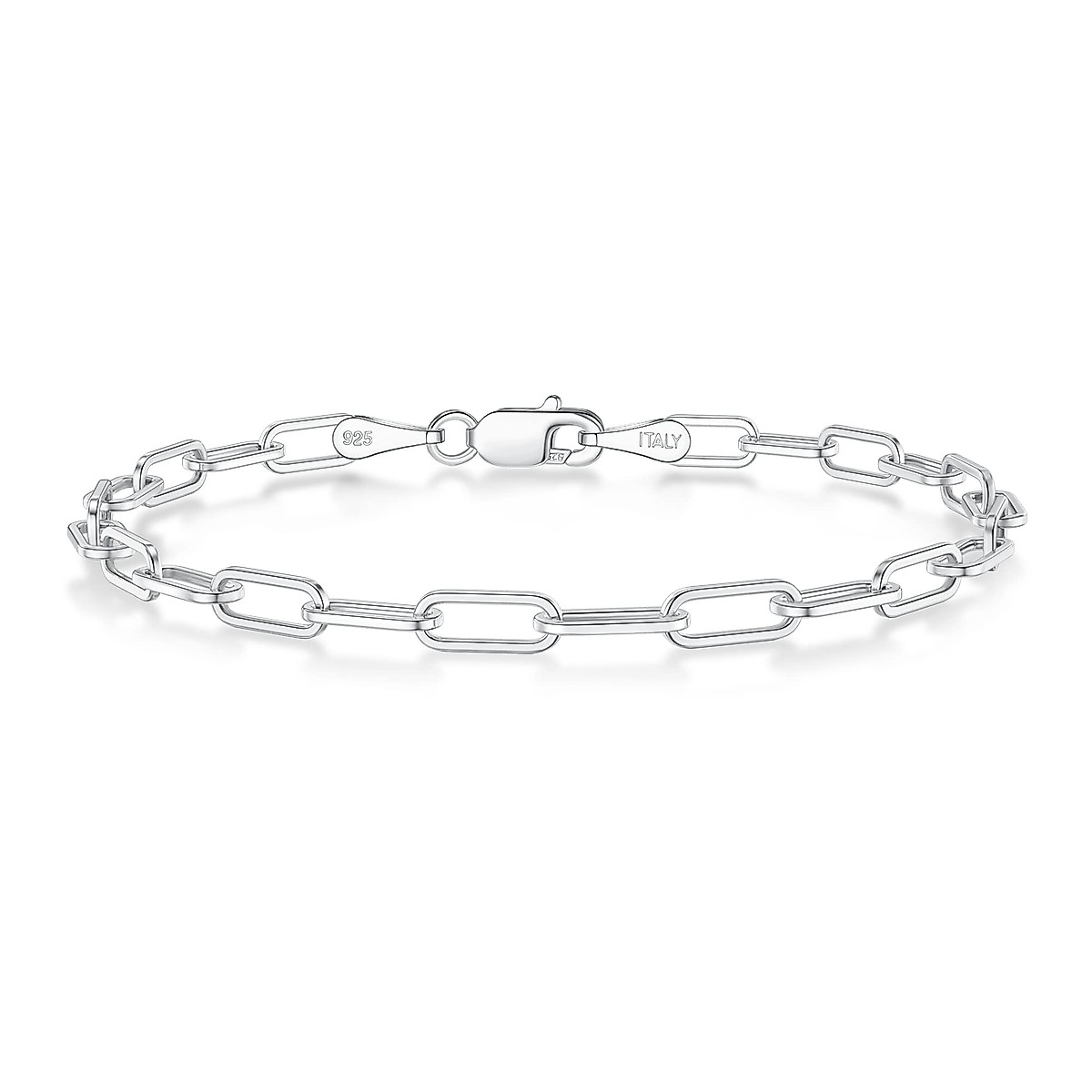 BRIJEWNES Silver Paperclip Chain Bracelet, 925 Sterling Silver, 7.5 Inches, for Women