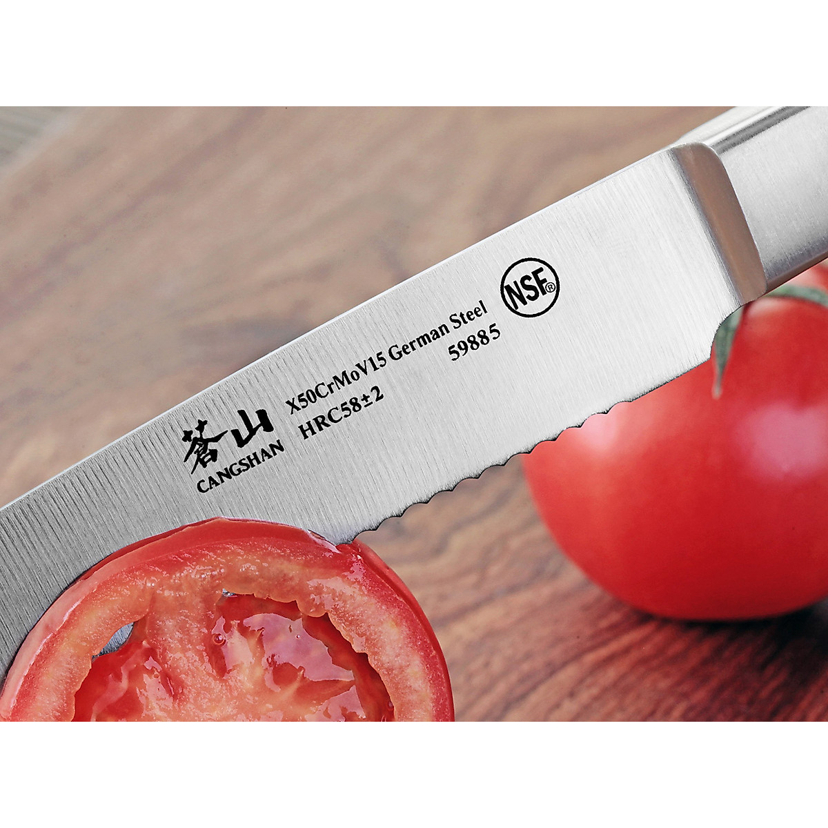 Cangshan X Series German Steel Forged Serrated Utility Knife, 5", Silver