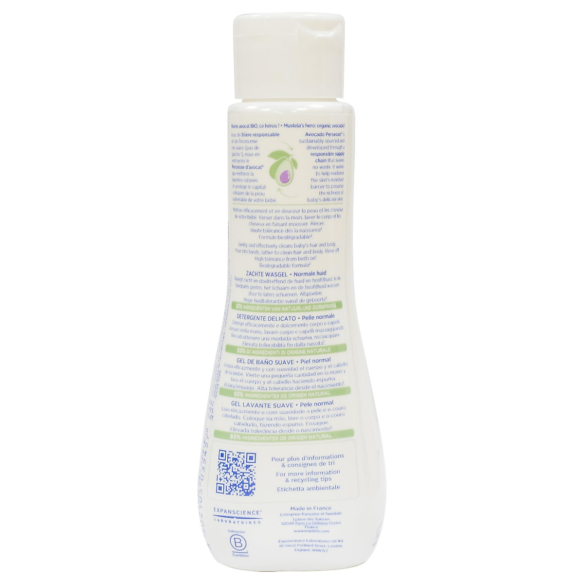 Mustela Gentle Cleansing Gel - Baby Hair & Body Wash - Tear Free - with Natural Avocado fortified with Vitamin B5 - 3.38 Fl Oz (Pack of 1)