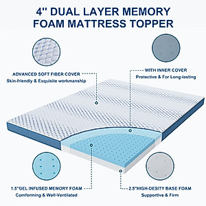Maxzzz Firm Full Size Mattress Topper, 4 Inch Full Memory Foam Mattress Topper, High Density Foam Bed Topper for Back Pain Relief, with Certified Cover