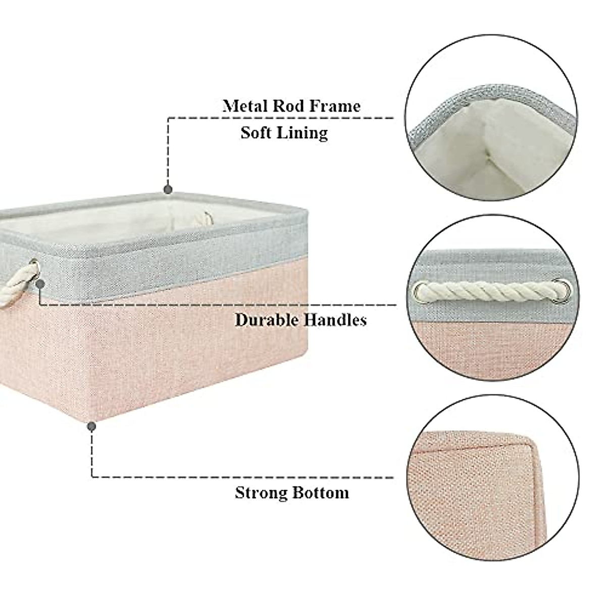 Yimi's Dream Foldable Storage Basket, [3-Pack] Storage Bin for Gifts Empty, Fabric Storage Baskets for Shelves with Handles, Pink Storage Bins for Organization (GlacierGrey & Pink, 15Lx11Wx8H inch)