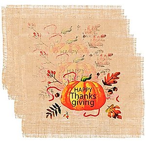 LUOZZY 4pcs Thanksgiving Home Dinner Decoration Jute Mats Pumpkin Table Mat Insulation Mats for Kitchen