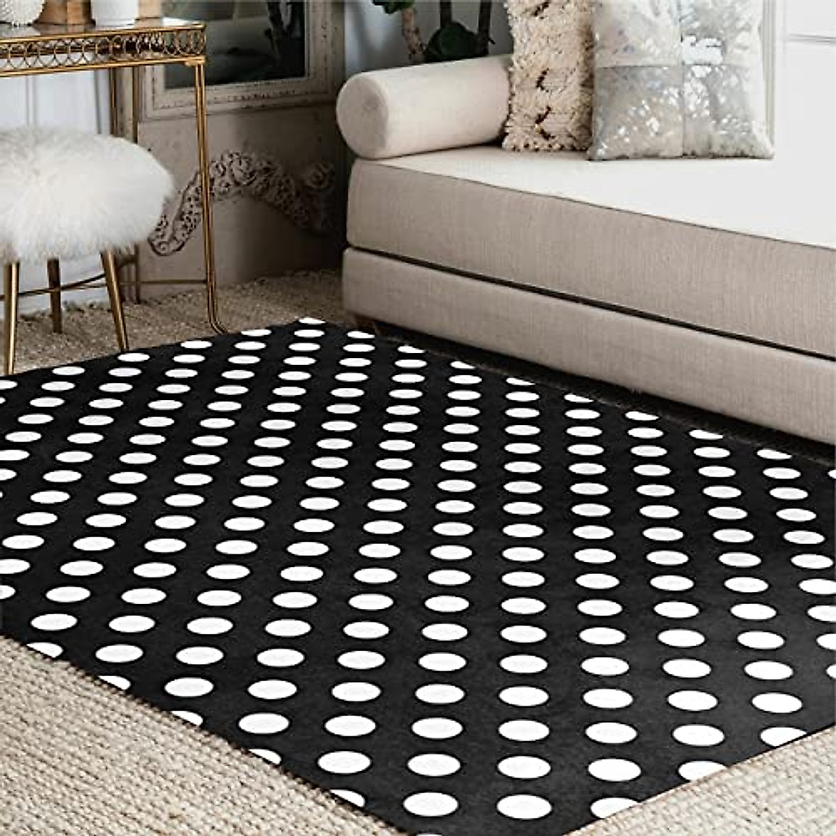 ALAZA White Black Polka Dot Area Rug Rugs for Living Room Bedroom 7' x 5'