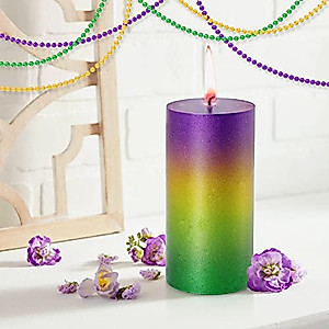 Tuitessine Mardi Gras Pillar Candle 3x6 Inches Unscented Dripless Candle Mardi Gras Party Table Decorations New Orleans Masquerade Party Supplies Metallic Purple Gold Green - 1 Pack