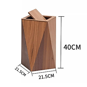 LICONG-2019 Kitchen Trash Can Wooden Garbage Cans Household Simple with Lid High-grade Living Room Waste Basket Creative Diamond-shaped Office Paper Basket Waste Basket(Logs,S)