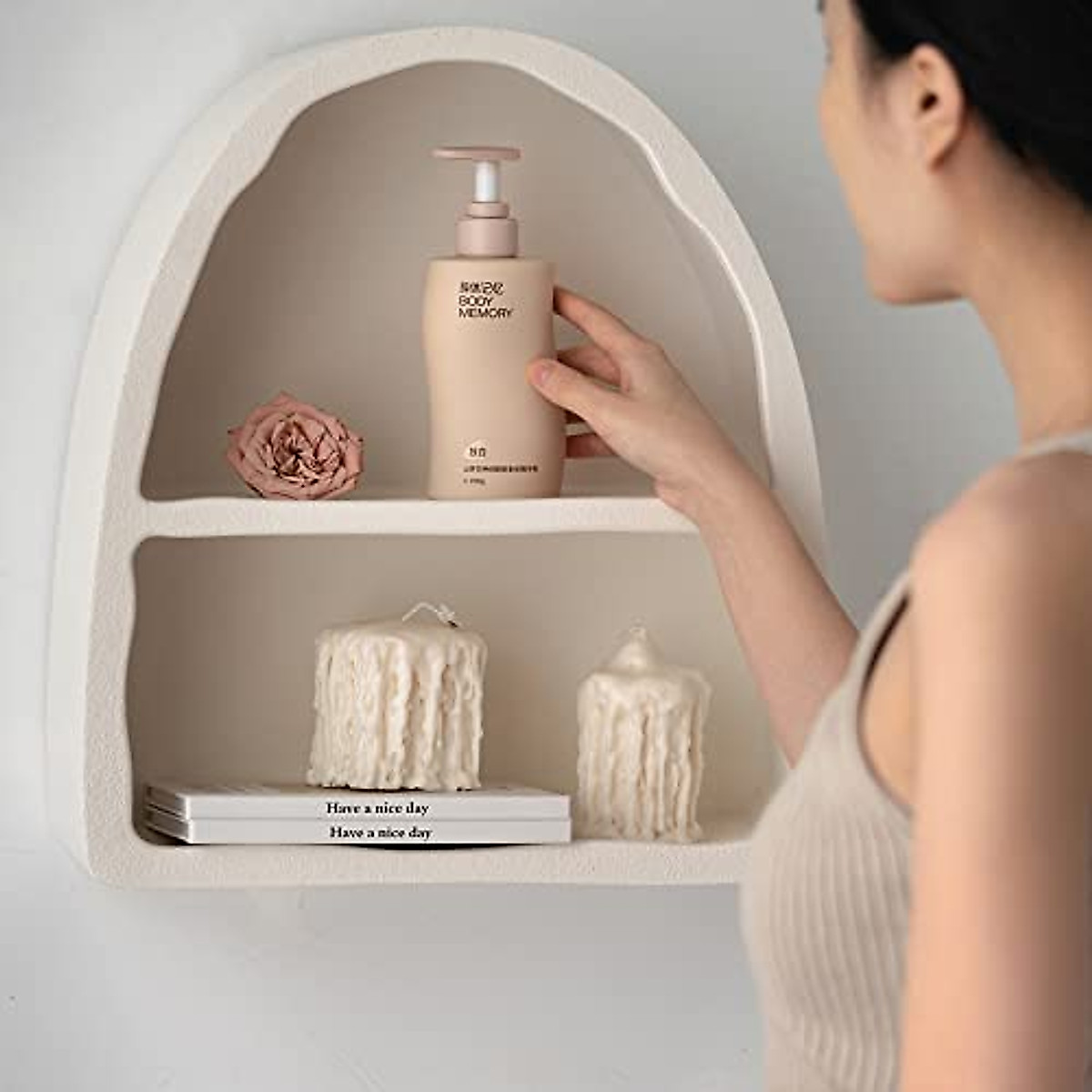 BOOMLATU 2 Tier White Floating Shelves for Wall,15.1" Arched Bathroom Shelves Wall Mounted for Living Room, Bedroom,Office