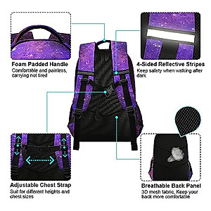Sletend Teenage Girl’s Boy’s Backpack Middle School Student Bookbag Starry Sky Outdoor Daypack with Reflective Stripes, Large Capacity Printed Children's Backpack Student School Bag