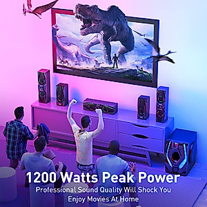 Bobtot Surround Sound Speakers 1200W Peak Power Home Theater System with RGB Lights - 10" Subwoofer 5.1/2.1 Wired Stereo System Strong Bass Bluetooth Input Home Audio System