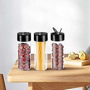 Foraineam 16 Pack - 17 oz. (500ml) Plastic Spice Jars Containers Bottles with Black Flip Cap To Pour Or Sifter Shaker - Perfect for Storing Spice, Powders and Herbs