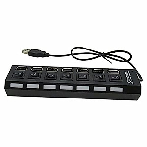 High Performance 7 Port USB 2.0 HUB for LED Powered High Speed Splitter Extender Cable Black White New
