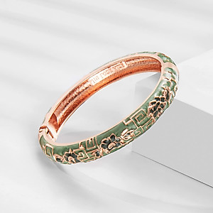 UJOY Colors Handcraft Jewelry Cloisonne Bracelet Enamel Hollowed Bird Spring Hinged Womens Bangles Gifts Box 88A31-A114 Green