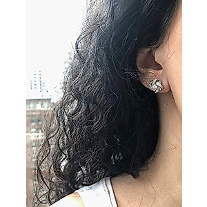 FANCIME White Gold Plated Real Sterling Silver Hypoallergenic Stunning Cubic Zirconia CZs Big/Large Daith Flower Knot Studs Earrings For Women Wedding Bridal，Size 12mm