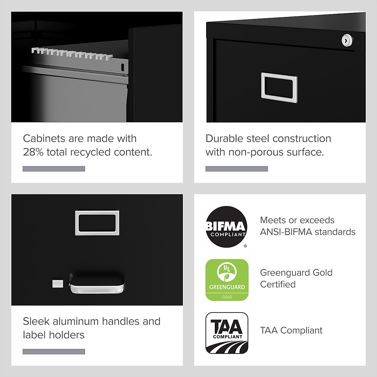 25" Deep Commercial 4 Drawer Letter Size High Side Vertical File Cabinet Color: Black