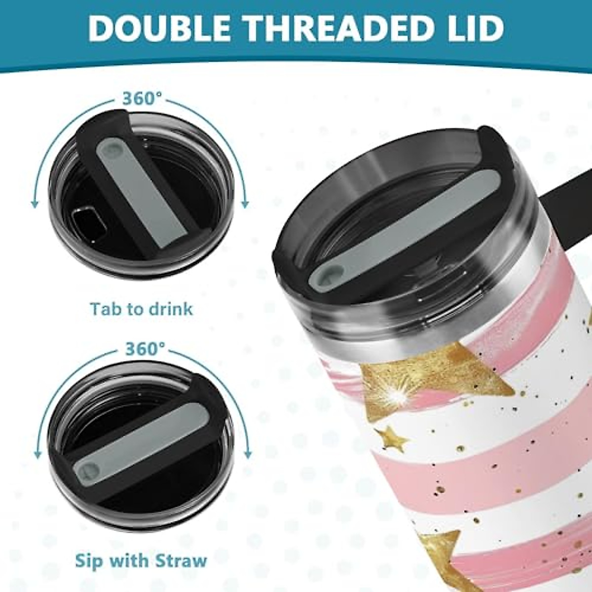 FRCSDIY Striped Stars Insulated Tumbler with Handle and Straw Lid,40oz Leakproof Stainless Steel Cup BPA-Free Water Bottle