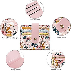 Slim Bifold Wallet RFID Credit Card Wallet Small Cute Card Holder for Women, Pink Flowers