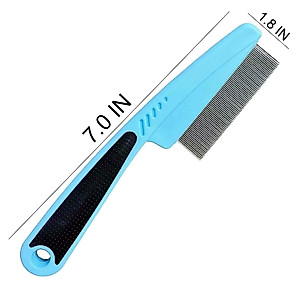 JIANYI Flea Comb with Rubber Handle, Flea and Tick Comb for Dogs & Cats, Fine Tooth Dog Comb for Grooming (Blue)