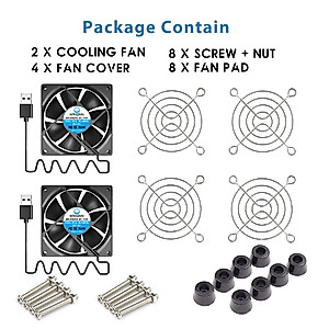WINSINN DC 80mm USB Fan 5V 8025 Dual Ball Bearing Brushless Cooling 80mmx25mm 2PIN (Pack of 2Pcs)
