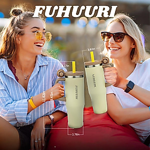 FUHUURI 40oz Stainless Steel Tumbler with Handle,Straw Lid,Double Wall Insulated, Keep Drinks Cold or Hot,Cupholder Friendly (Khaki brown)