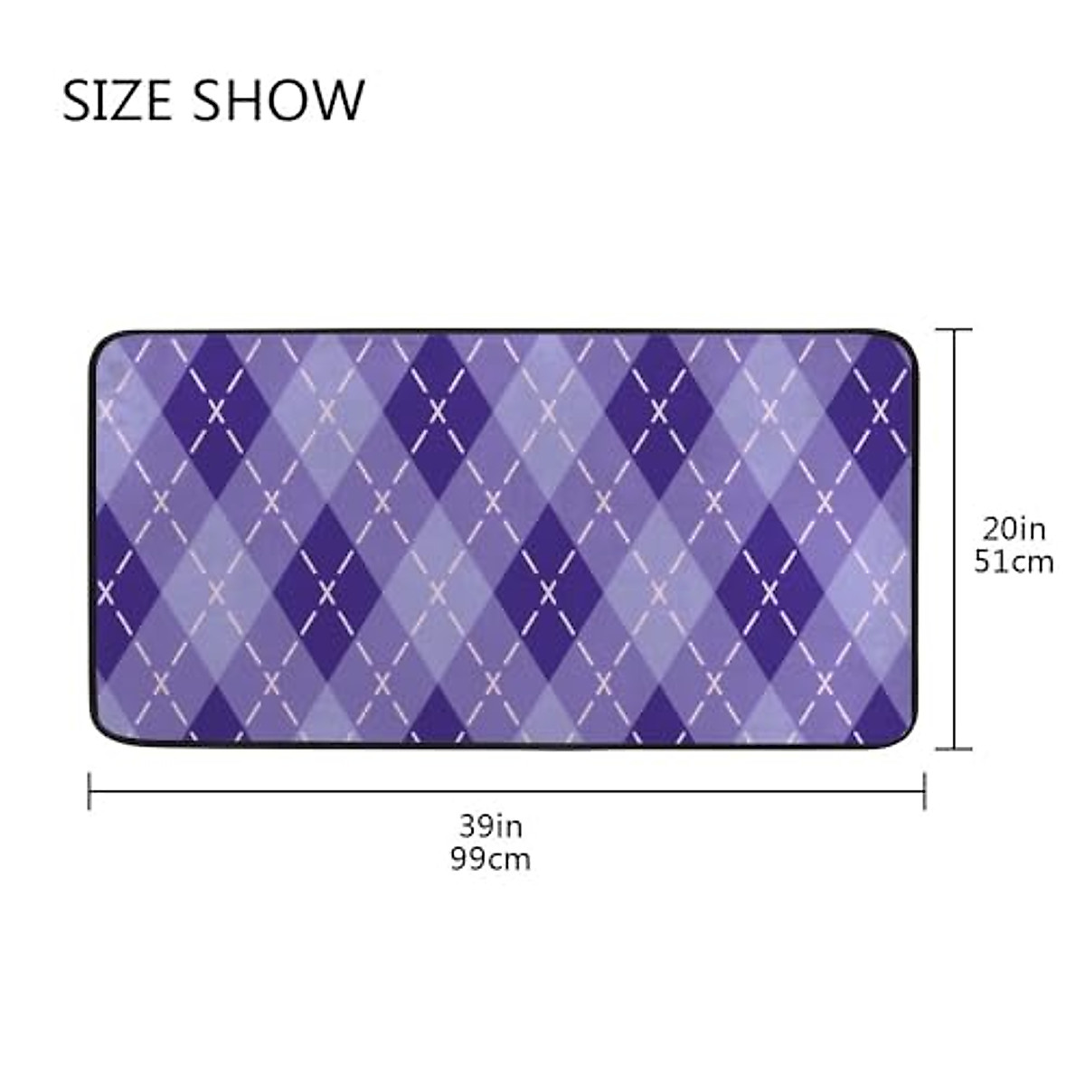 Long Kitchen Rugs Non Slip Washable Bath Mat Kitchen Runner Rug Blue Diamond Geometry Water Absorption Quick Drying Anti Fatigue Comfort Flooring Carpet 39 x 20 inch