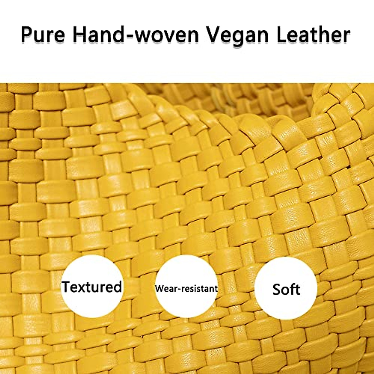 Women Vegan Leather Hand-Woven Tote Handbag Fashion Shoulder Top-handle Bag All-Match Underarm Bag with Purse (Lemon yellow)