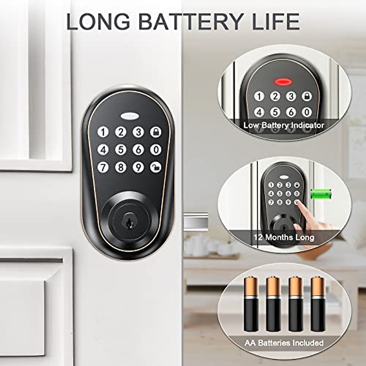 IRONZON Door Locks with Keypads Front Door Lock Deadbolt Lock Keyless Entry Door Lock with 3 Keys Auto Lock F150