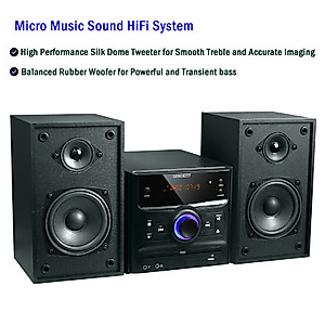 WISCENT Stereo Shelf System for Home with Bluetooth, CD Player, FM Radio, Mini Stereo DVD Player, USB MP3 Playback, AUX ,Mic, Headphone Jack, 30W Home Stereo (Compact Micro HiFi CD DVD Player)