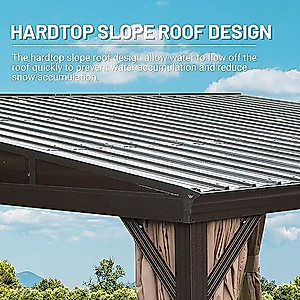Domi Outdoor Living 10' x 12' Hardtop Gazebo with Aluminum Frame, Wall Mounted Gazebo Galvanized Steel Roof Sloping Pergola with Curtains and Netting for Patio Deck Backyard Lawn Party