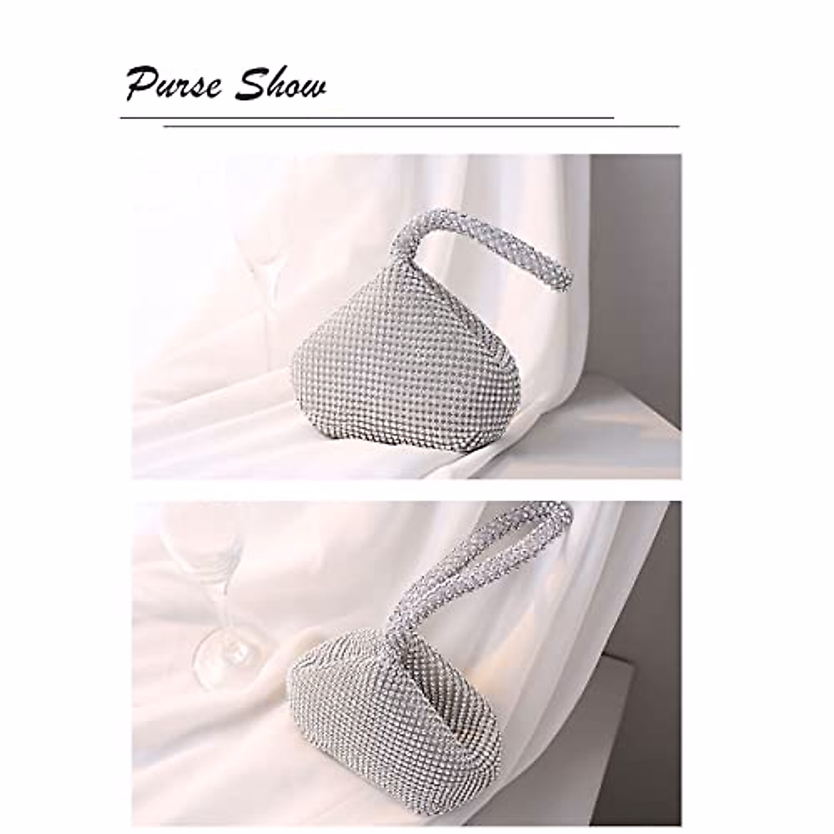 Vistatroy Women's Evening Bag Sparkly Rhinestone Purse Triangle Designer Chain Clutch Purse Bag Party Prom Wedding Purse(A Silver)