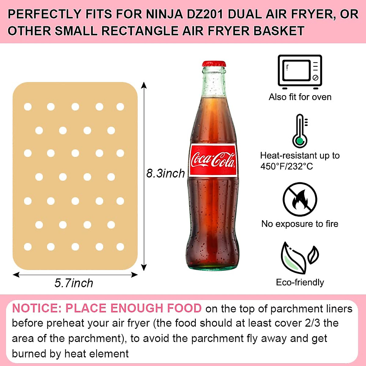 BYKITCHEN Parchment Paper for DZ201 Dual Air Fryer, Unbleached Small Rectangle Perforated Double Air Fryer Liners for Ninja Dual Basket, Ninja Dual Air Fryer Accessories(Set of 100)