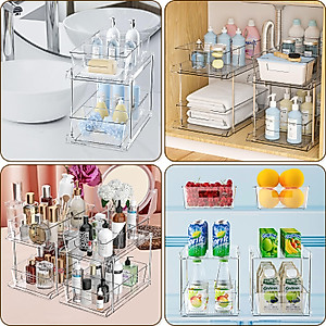 FabSpace Pull-out Home Organizers, 2 Tier Clear Bathroom Organizer with Dividers, Multipurpose Vanity Counter Tray, Kitchen, Closet Organizers and Storage Container Bins for Cabinet, Pantry