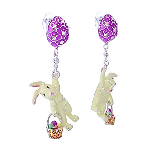 Ritzy Couture DeLuxe Handmade Adorable Drop and Dangle Easter Cute Bunny and Egg Earrings for Women Occasion Fashion Earring Gift for Girls - Fine Silver Plating - Posts