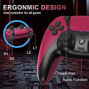 Wireless Controller for PS4 Controller, AUGEX Ymir Game Remote for Playstation 4 Controller with Turbo, Steam Gamepad Work with Back Paddles, Scuf Controllers for PS4/Pro/Silm/PC/IOS -Cosmic Red