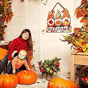 Fall Welcome Door Sign Decor, Gnomes Fall Hanging Sign Thanksgiving Wooden Signs Decorative Wall Plaque, Rustic Front Door Yard Farmhouse Home Autumn Harvest Decorations