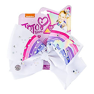 Signature Jojo Siwa Bow Collection - Large Hair Bow for Girls - Hair accesories for girls - White with Rainbow