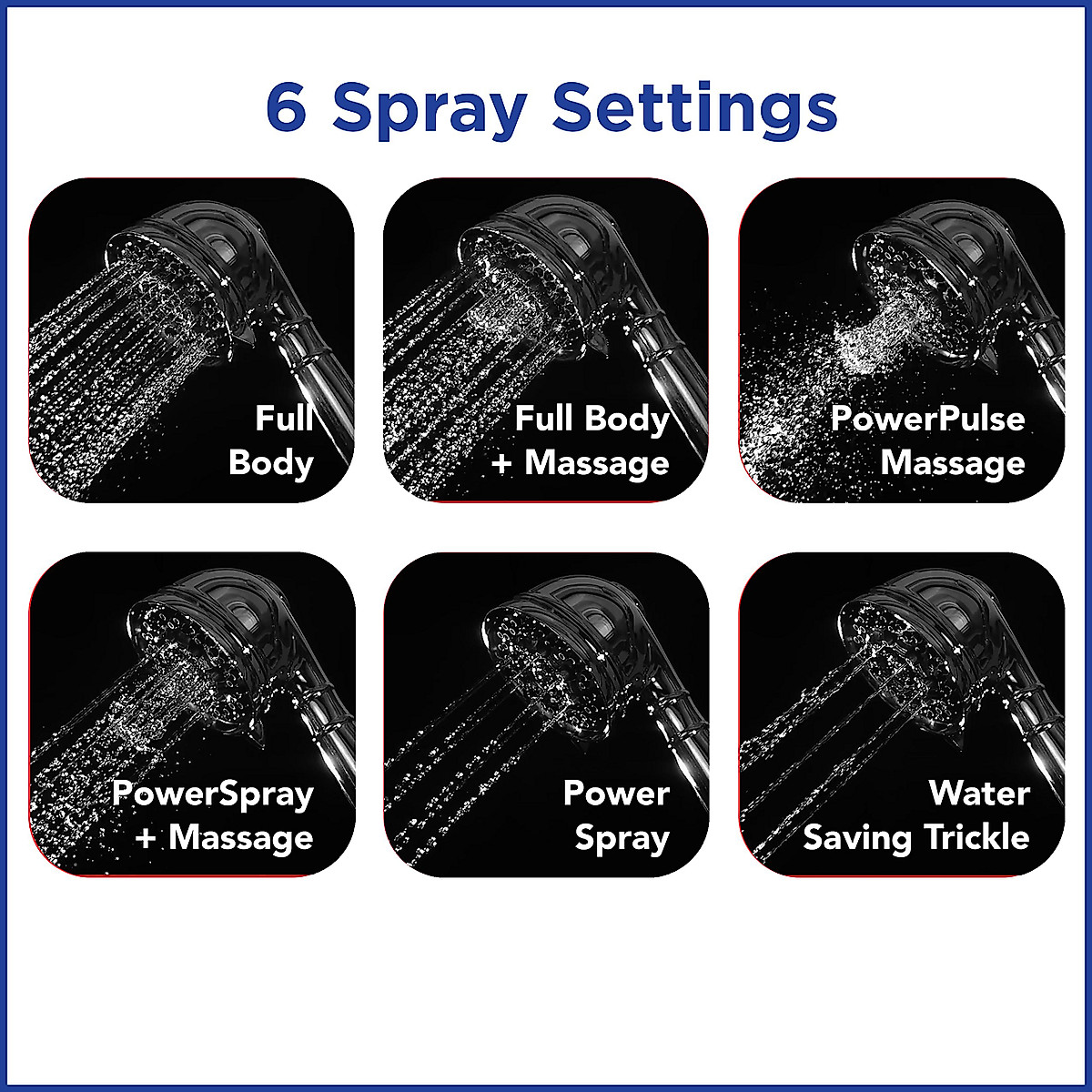 Waterpik High Pressure Hand Held Shower Head With Hose, PowerPulse Massage 6-Mode, Chrome XAS-643E