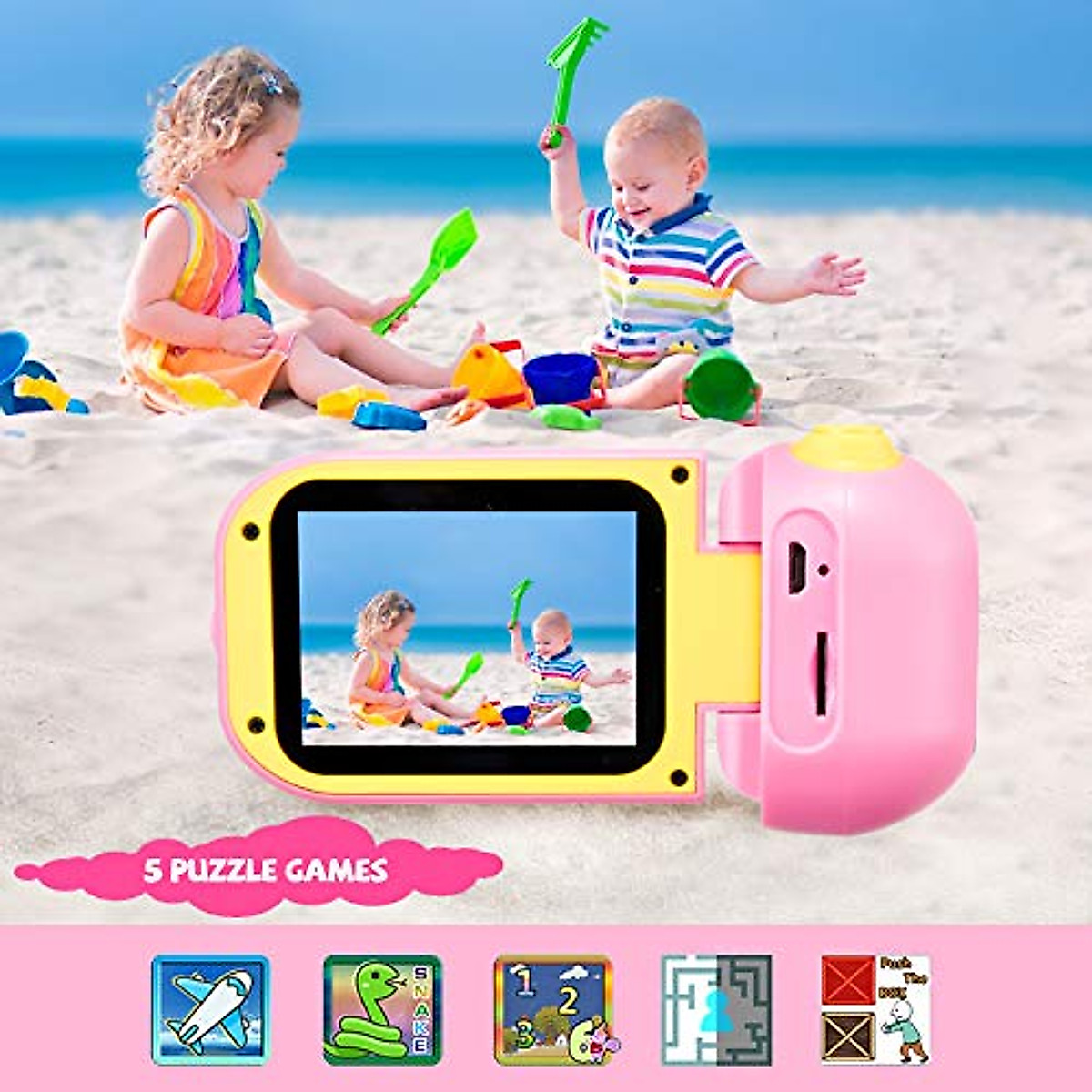 Loyang Kids Video Camera Digital Camcorder - Christmas Birthday Gifts for Children 3 4 5 6 7 8 9 10 Years Old, Kids Mini Sport DV for Girls and Boys Toy with 32GB SD Card & 2.4" Screen-Pink